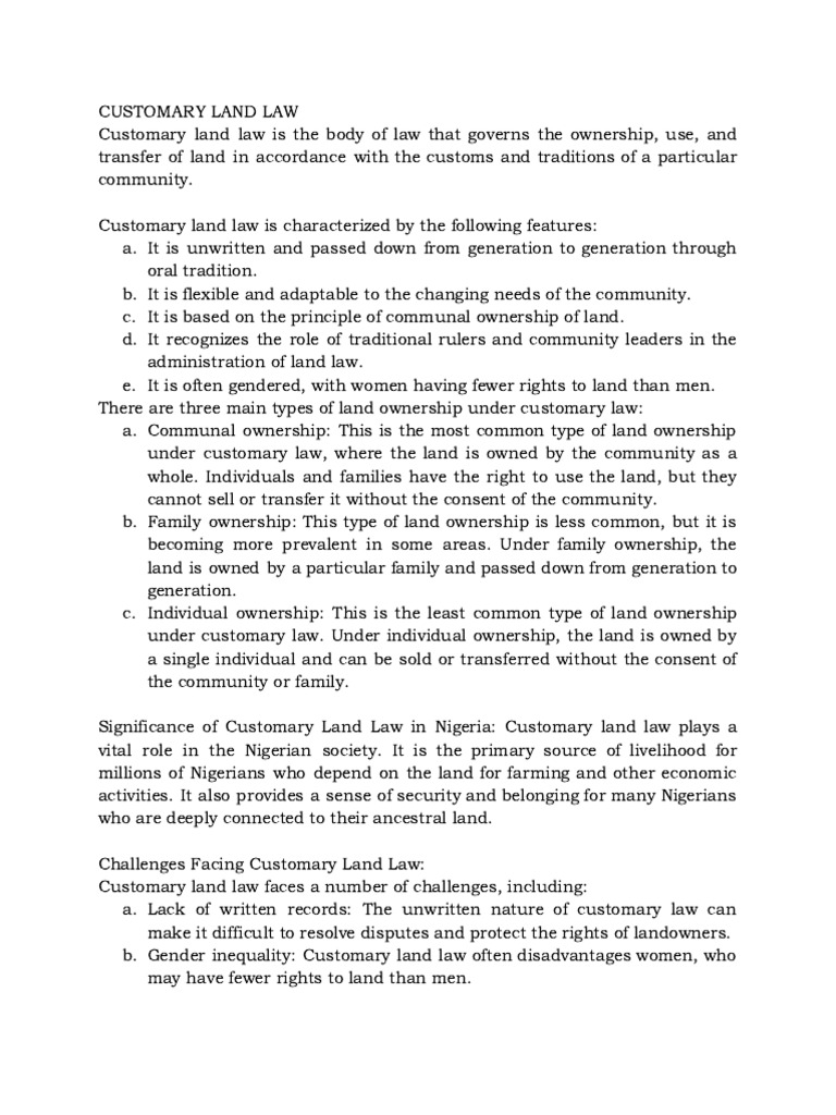 Customary Law Concepts Week 3 | PDF | Property | Ownership