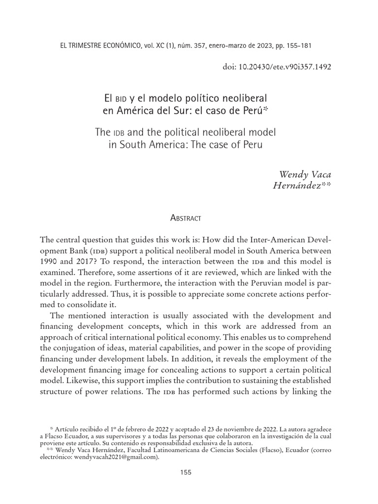 El BID y El Modelo Politico Neoliberal | PDF | Banco Interamericano de Desarrollo | Neoliberalismo
