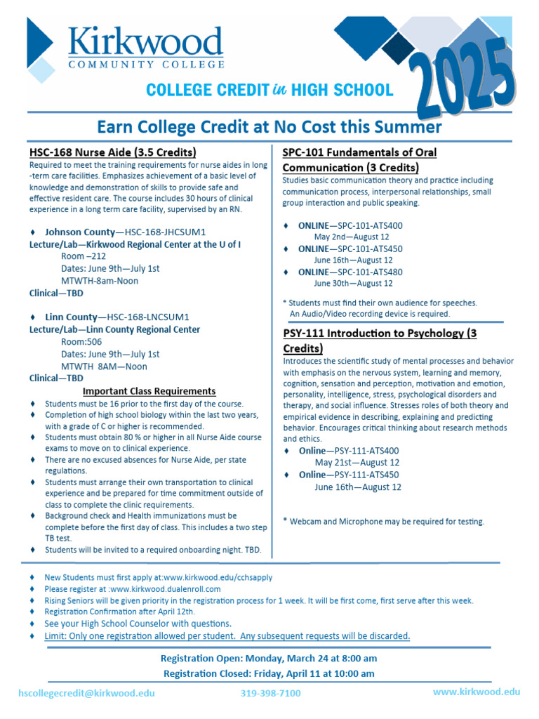 Summer CCHS Course Offerings 2025 | PDF | Psychology | Cognition