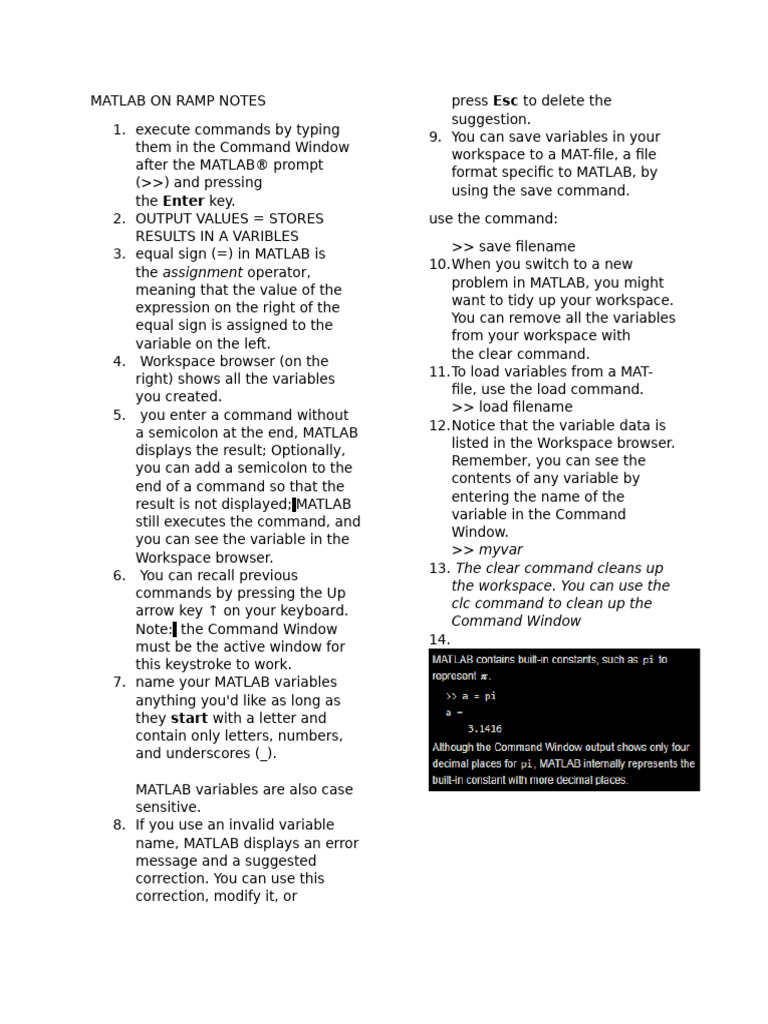 Matlab On Ramp 1 | PDF | Matlab | Variable (Computer Science)