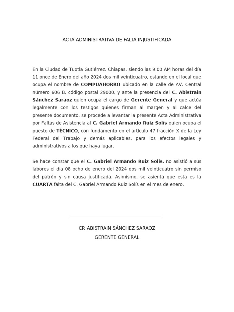 Acta Administrativa de Gaby | PDF