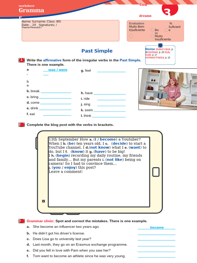 Enga8 Grammar Worksheet1 3 Past Simple | PDF | Linguistics