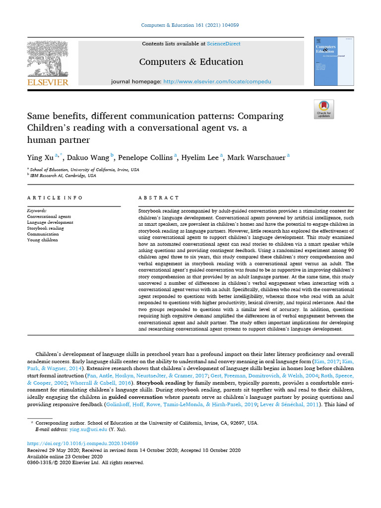 Computers Education: Ying Xu, Dakuo Wang, Penelope Collins, Hyelim Lee ...