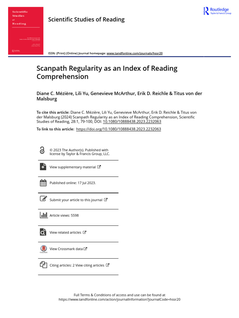 Mézière-Scanpath Regularity as an Index of Reading Comprehension-2024-Scientific Studies of ...