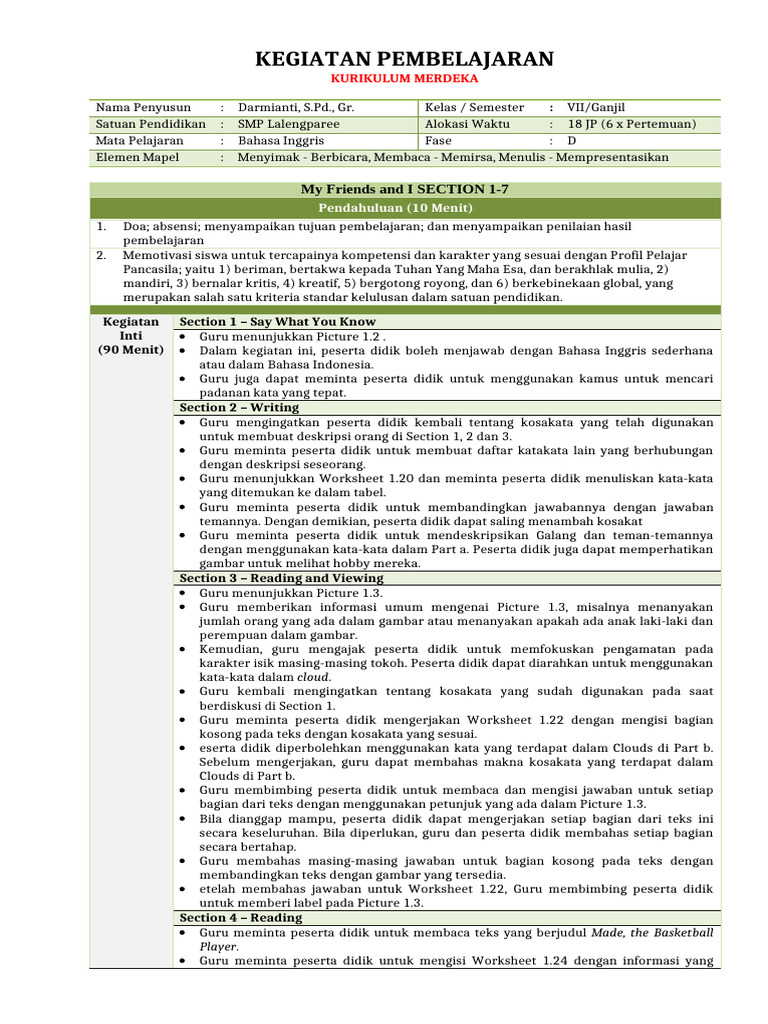 1.4 Kegiatan Pembelajaran (Sec 1-7) | PDF