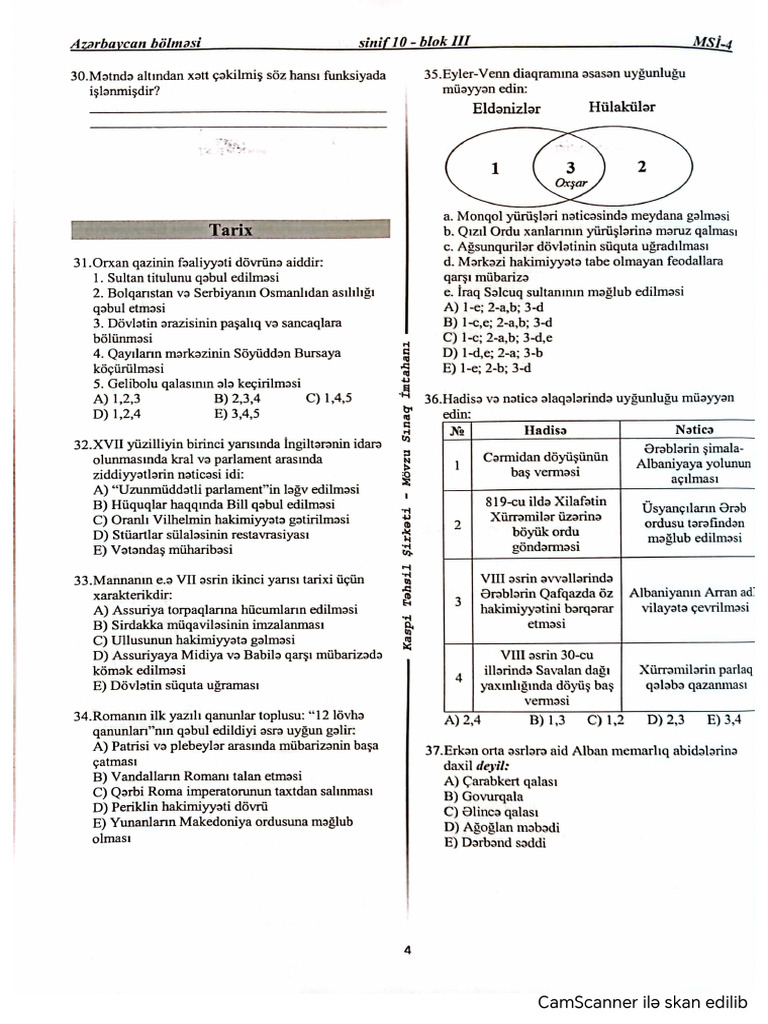 Kaspi X Sinif Blok 3 - Sənan Qurbanov | PDF