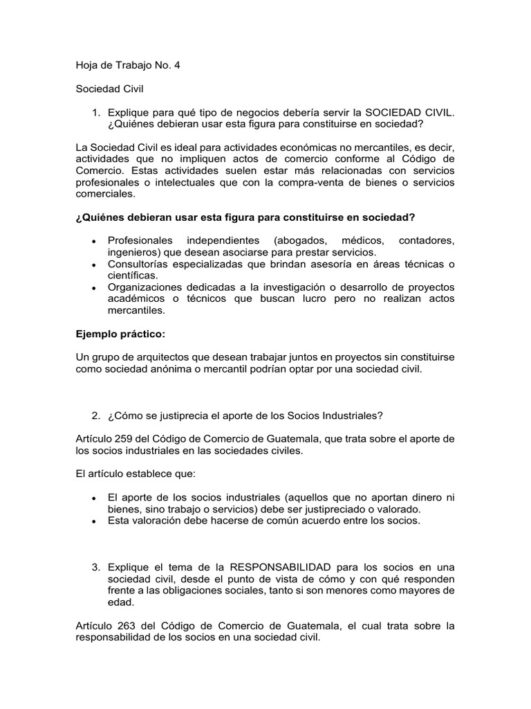 HDT 4 Civil | PDF | Sociedad de responsabilidad limitada | Camaradería