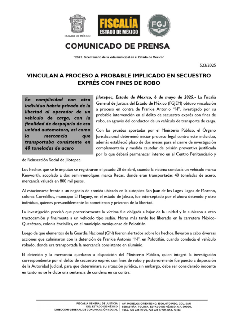 Comunicado 523 | PDF | Secuestro | México