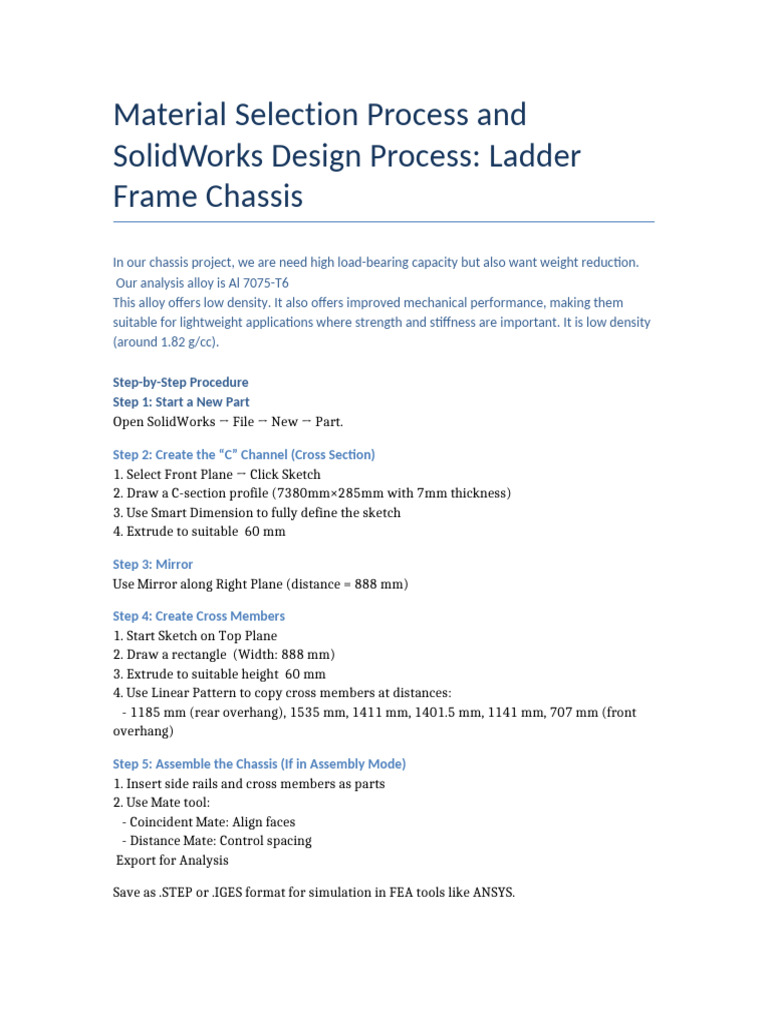 SolidWorks Ladder Frame Design With Material Selection Abhishek | PDF ...