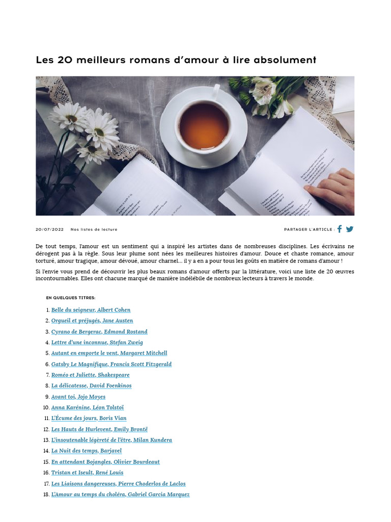 20 meilleurs romans d'amour à lire absolument | PDF | Les Hauts de ...