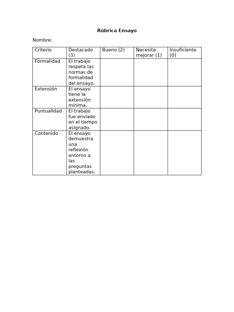 Rúbrica Ensayo | PDF