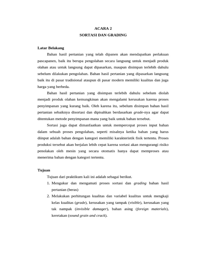 Praktikum Acara 2 - Sortasi Dan Grading | PDF