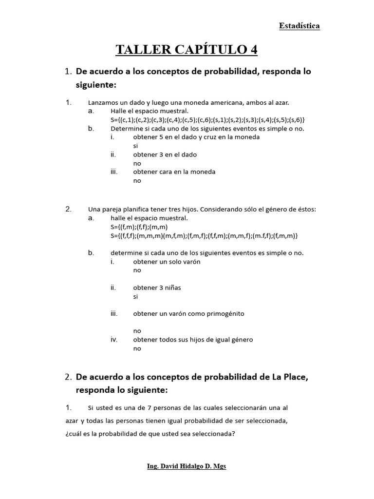 Taller Cap 4 | PDF | Probabilidad | Teoría de probabilidad