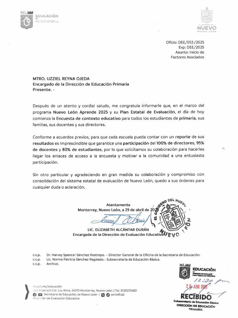 Oficio DEE - 053 - 2025 | PDF