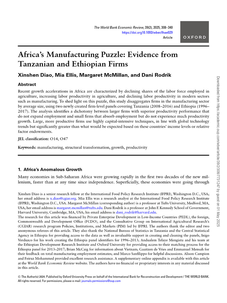Africas Manufacturing Puzzle 050125 | PDF | Employment | Labour Economics