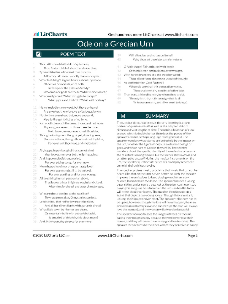 Ode On A Grecian Urn LITCHART | PDF