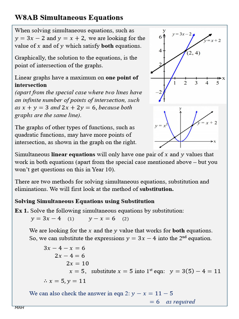 W8AB Simultaneous Equations | PDF | Equations | Algorithms