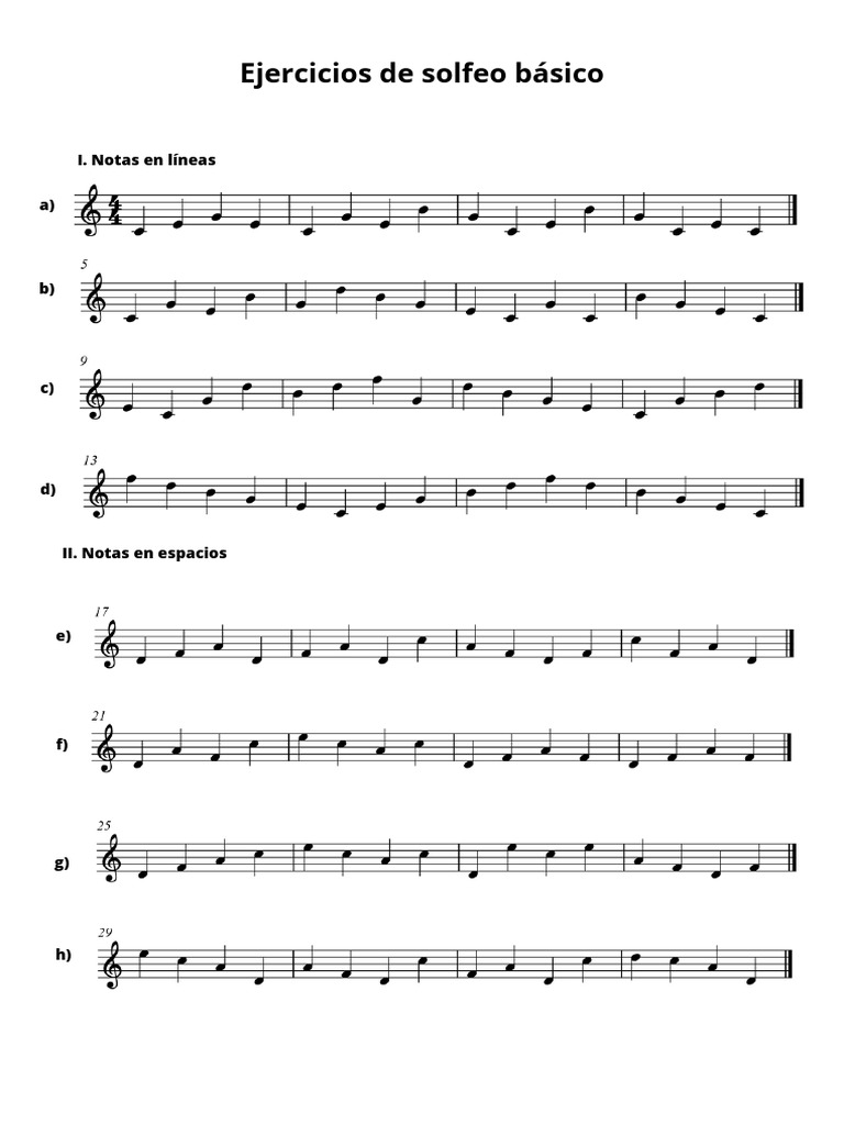Ejercicios de Solfeo Básico | PDF