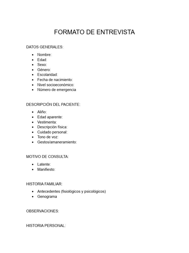 Formato de Entrevista Borrador | PDF
