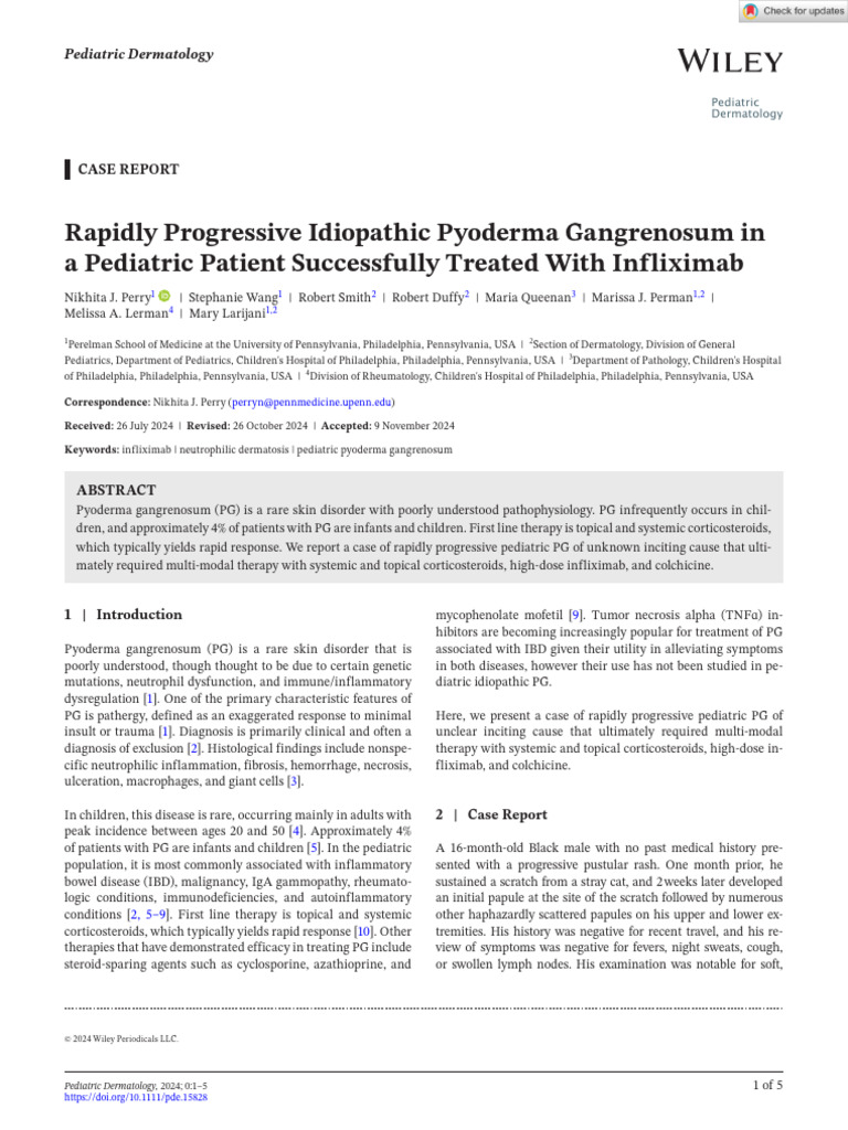 Pediatric Dermatology - 2024 - Perry - Rapidly Progressive Idiopathic Pyoderma Gangrenosum in A ...