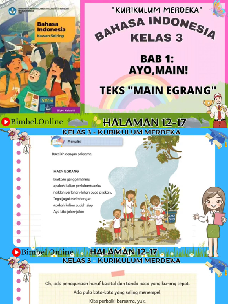 Bindo Kelas 3 Bab 1 - Teks _Main Egrang_ - Huruf Kapital- Halaman 12-17 | PDF