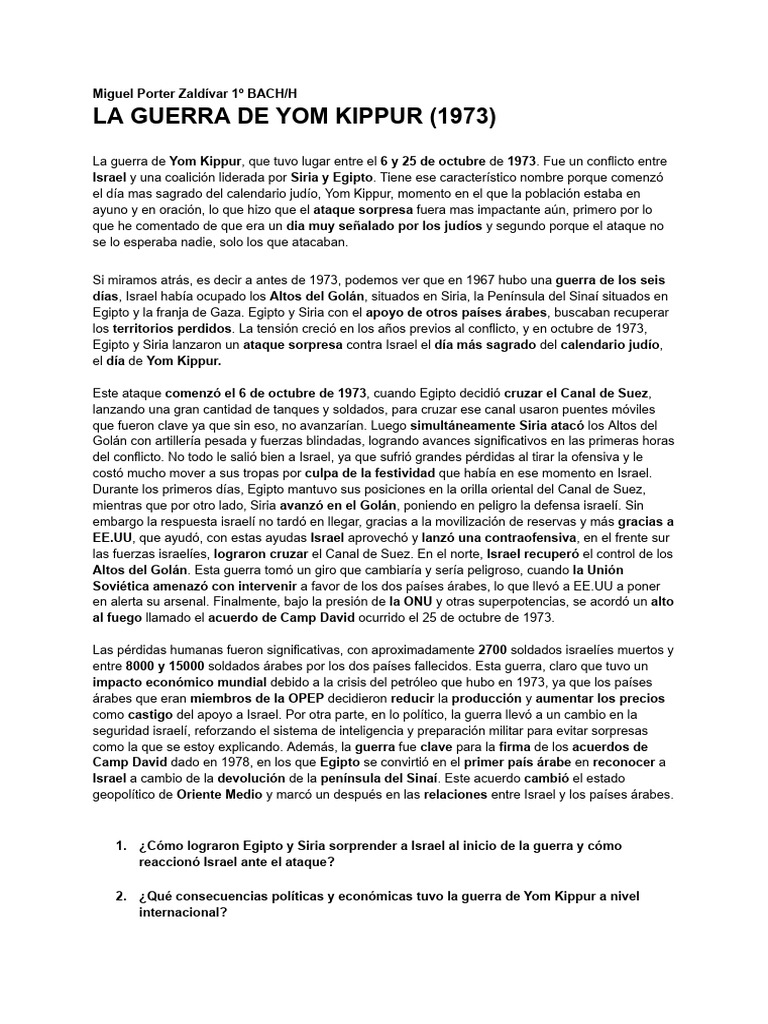Resumen de la Guerra de Yom Kippur 1973 | PDF | Guerra de Yom Kipur ...