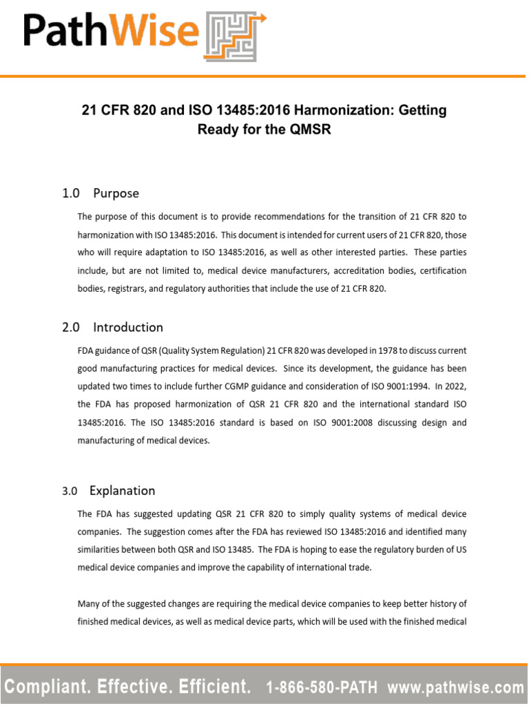 Harmonizing 21 CFR 820 with ISO 13485 | PDF | Quality Management System ...