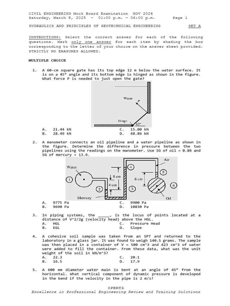 Apr2025 Mockboard Exam HGE | PDF | Pressure | Geotechnical Engineering