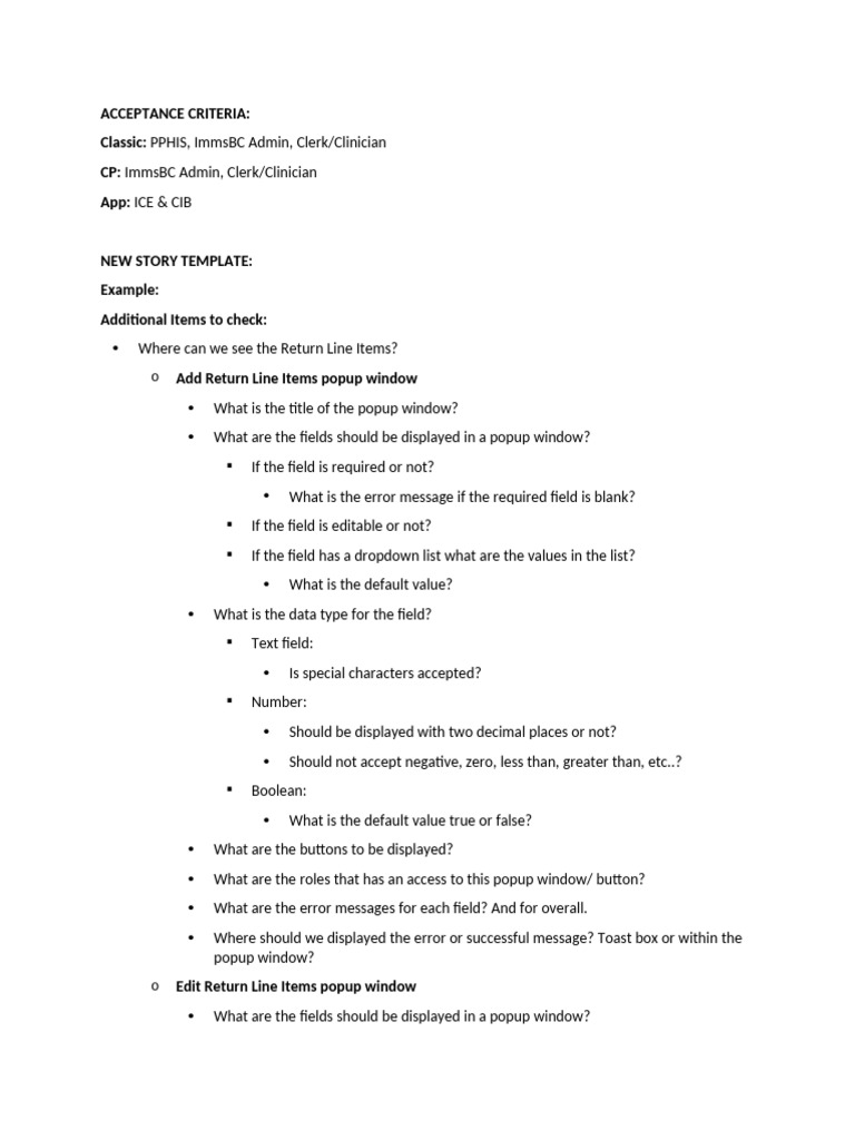 Acceptance Criteria Template | PDF