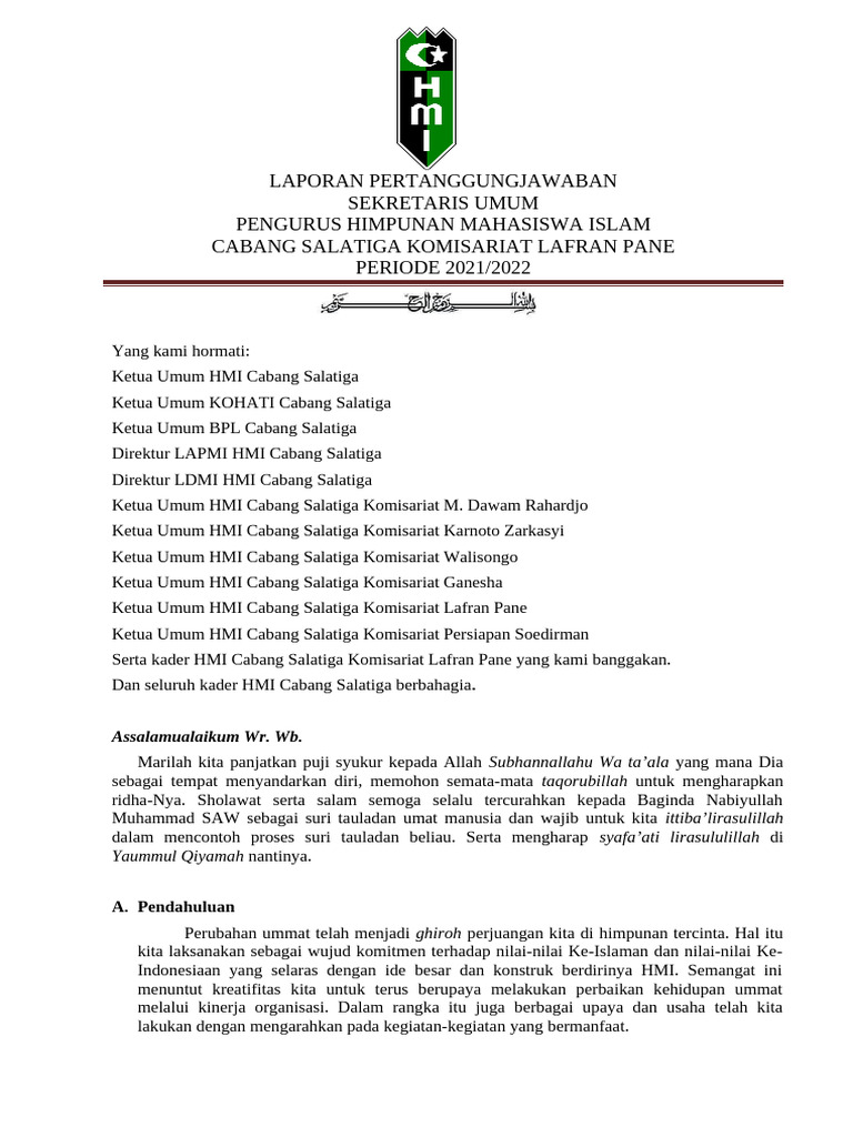 Sistematika LPJ Pengurus Lafran | PDF