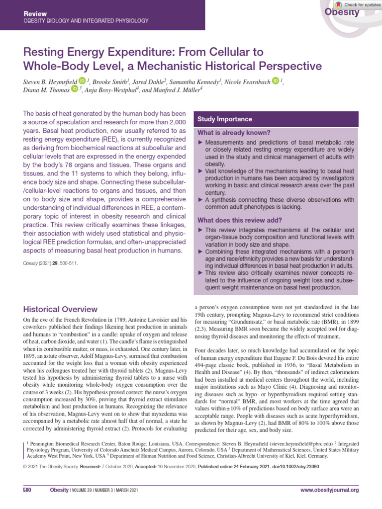 Resting Energy Expenditure in Obesity | PDF | Mitochondrion | Adenosine ...