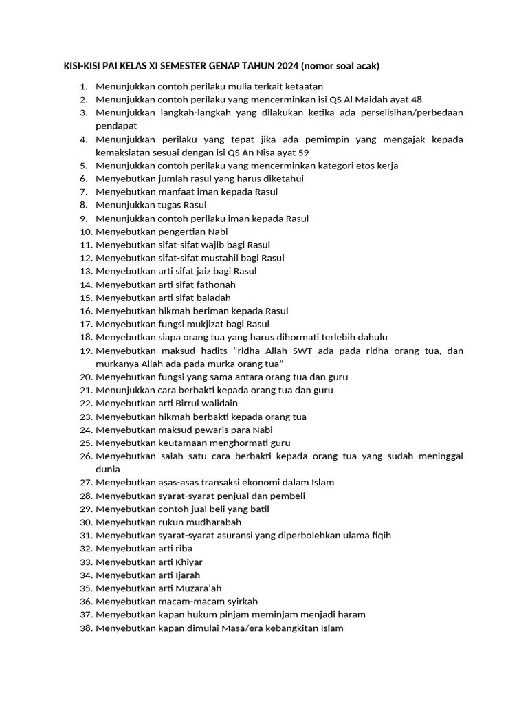 Kisi-Kisi Pai KLS Xi Genap 2024 | PDF