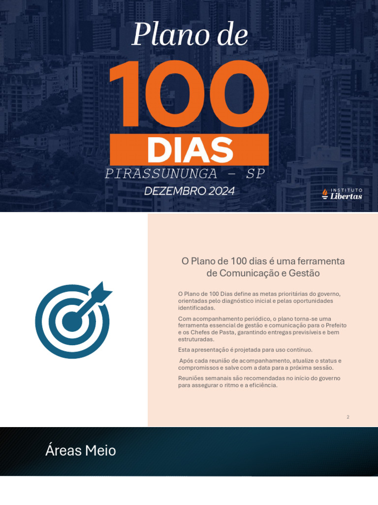 Pirassununga - 100 Dias - Gestão de Metas | PDF | Gestão de recursos humanos | Cidade