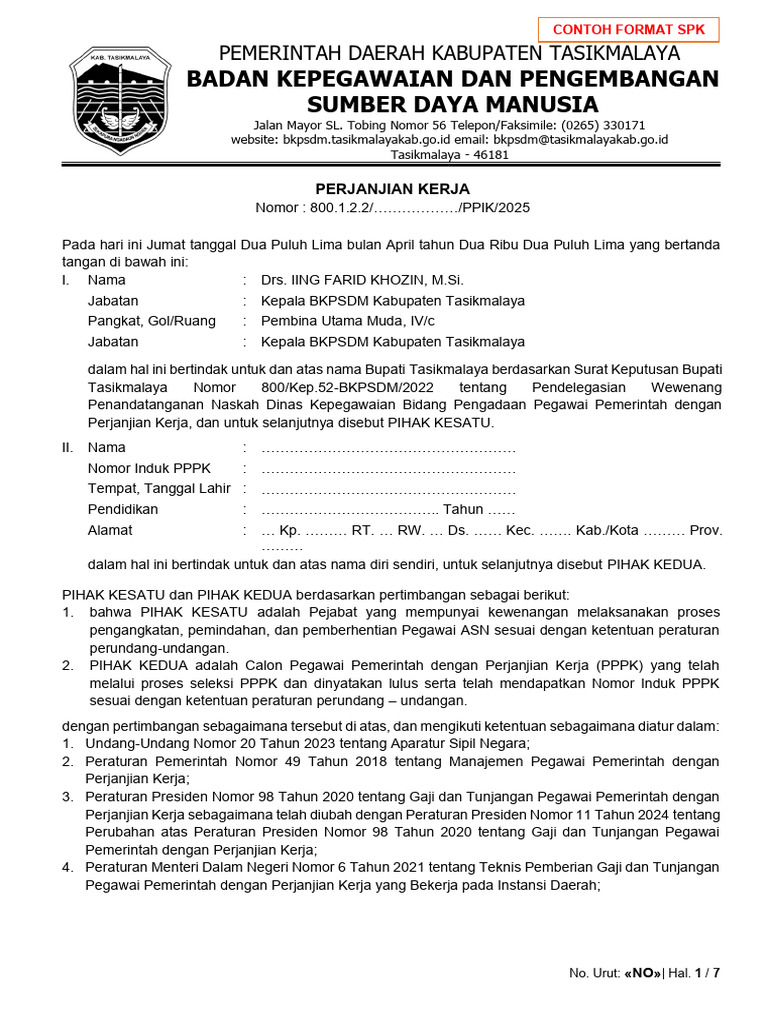 Contoh SPK PPPK 2024 | PDF