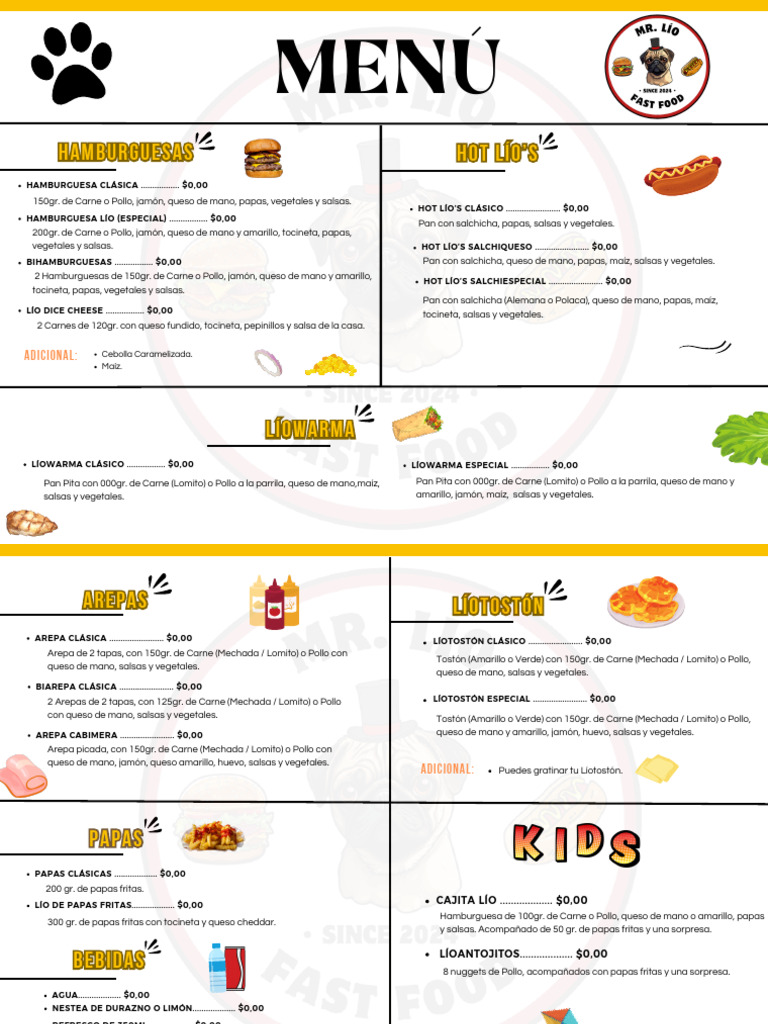 Menú Mr. Lío | PDF | Hamburguesas | Salchicha