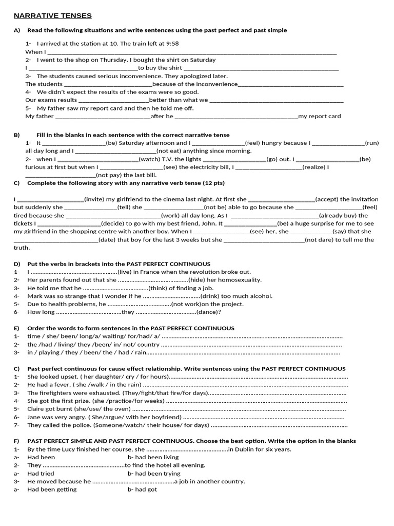 Narrative verb tenses Practice exercises | PDF