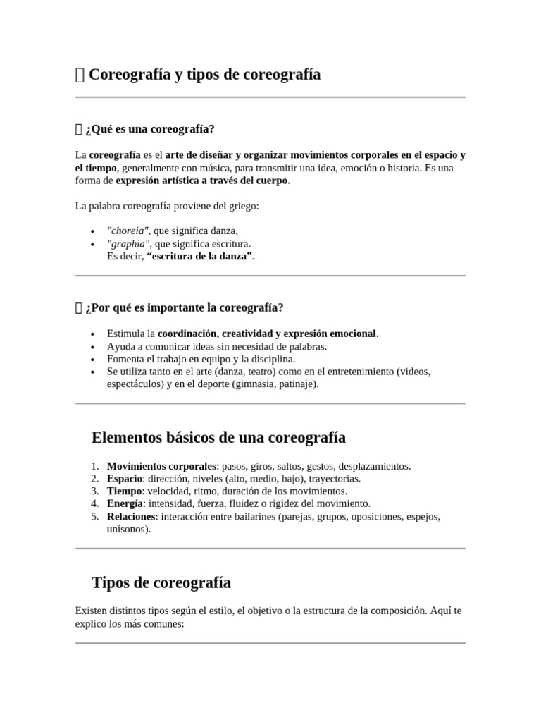 Coreografía y Tipos de Coreografía | PDF | Bailes | Coreografía