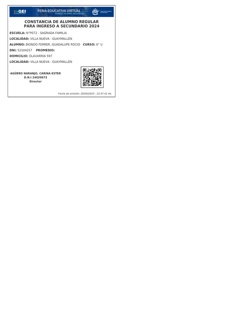 Reporte de Alumno Regular - DGE | PDF