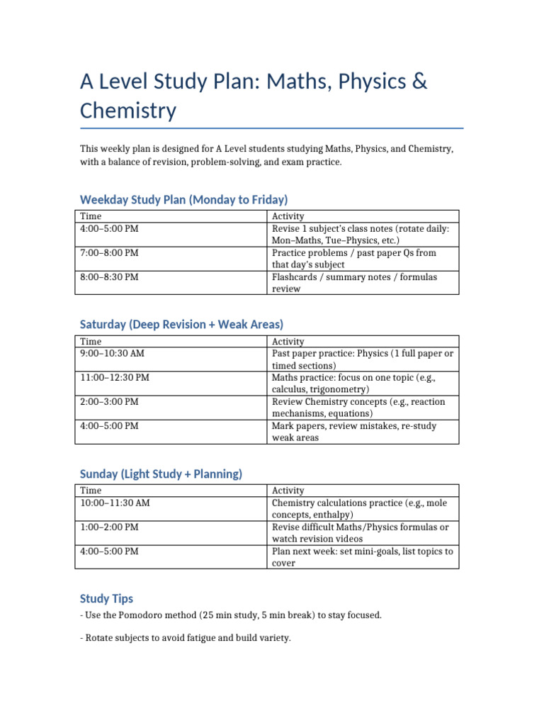 A Level Study Plan | PDF