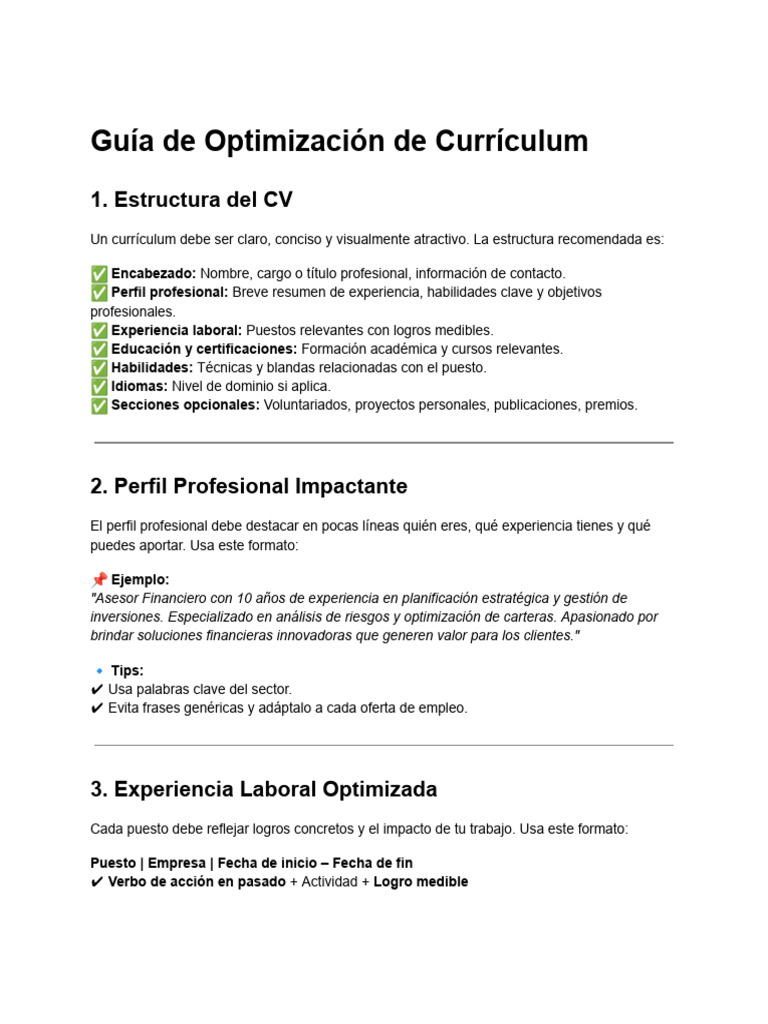 Guía de Optimización de Currículum-Sofia D. | PDF | Inversiones | Plan de estudios