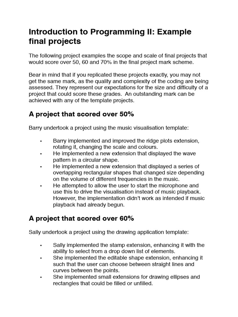 Introduction To Programming II - Example Final Projects | PDF