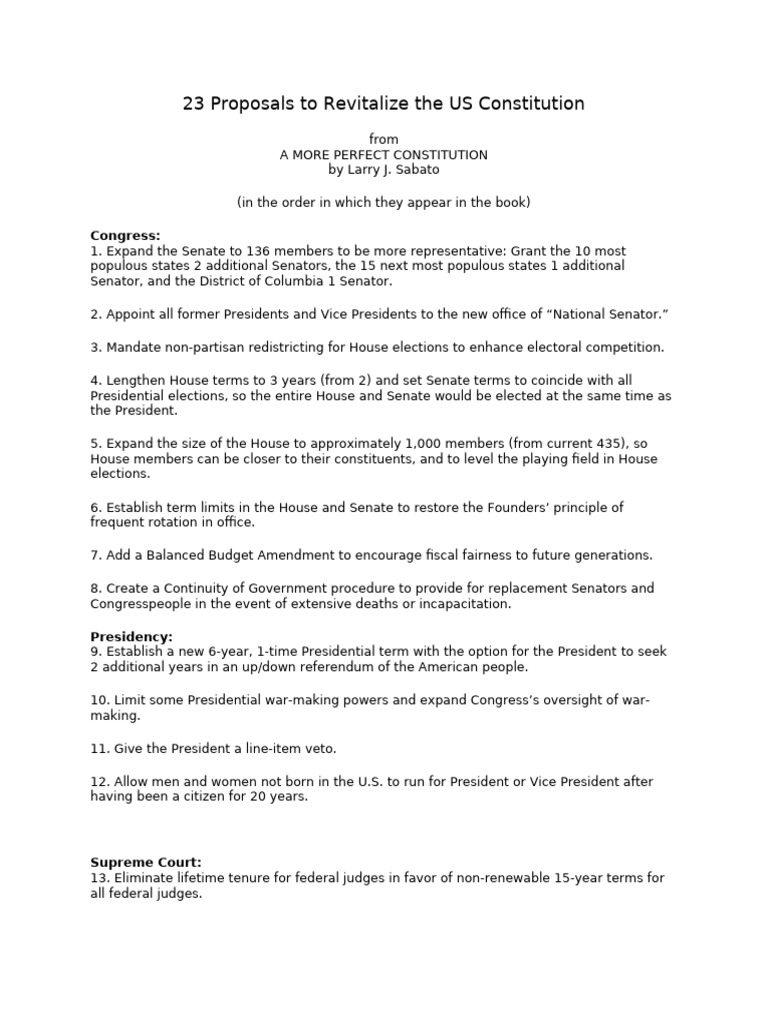 23 Proposals To Revitalize The US Constitution | PDF | Cost Of Living ...