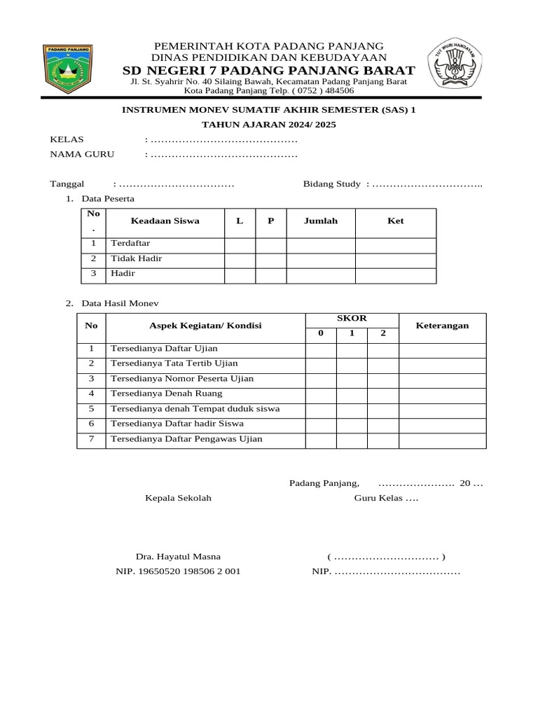 Instrumen Monev Sekolah 2024/2025 | PDF