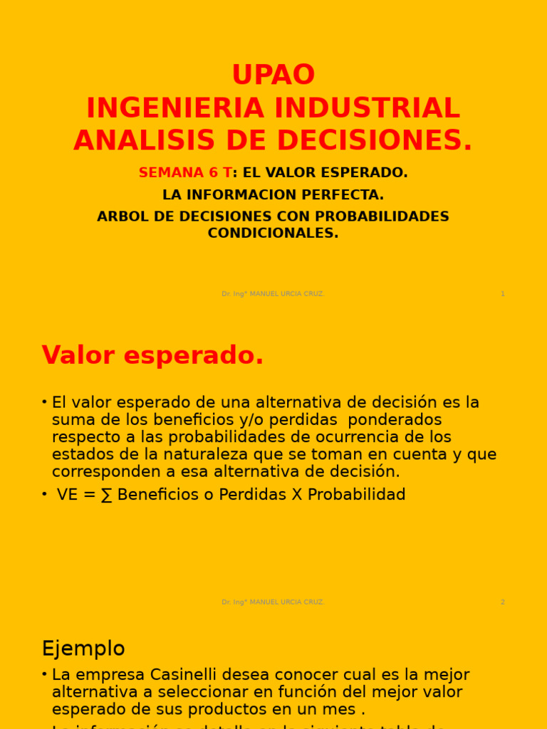 SEM 6 Valor Esperado e Informacion Perfecta | PDF | Mercado (economía) | Información