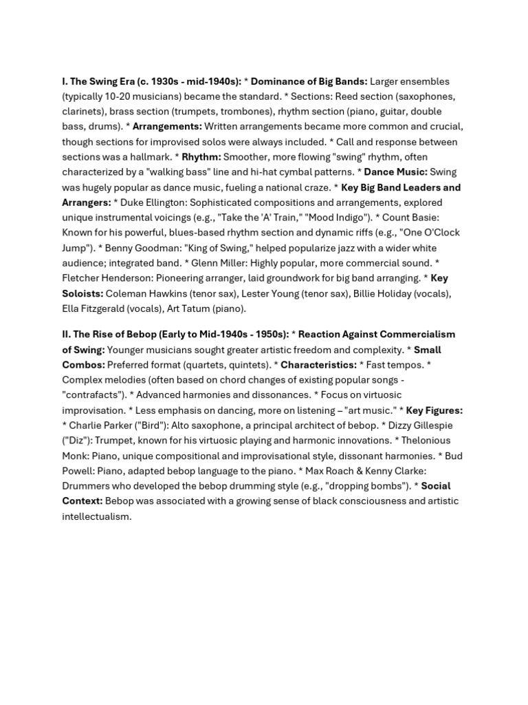 Swing Era Notes | PDF