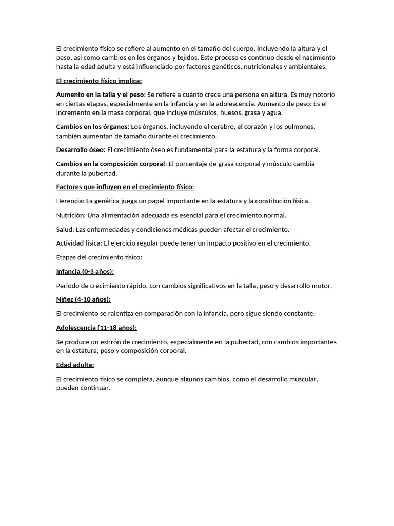 Crecimiento físico y sus etapas | PDF