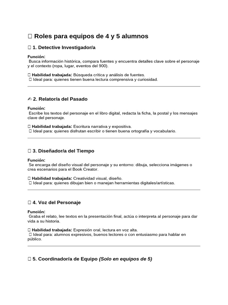? Roles para Equipos de 4 y 5 Alumnos | PDF