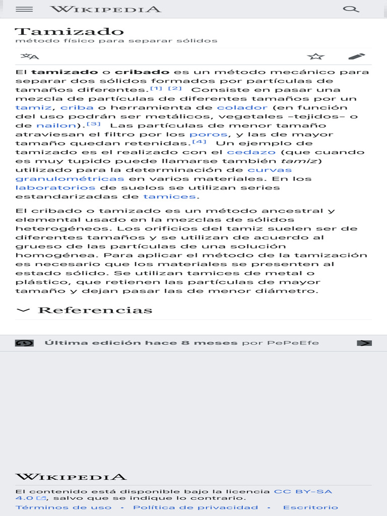 Tamizado - Wikipedia, La Enciclopedia Libre | PDF