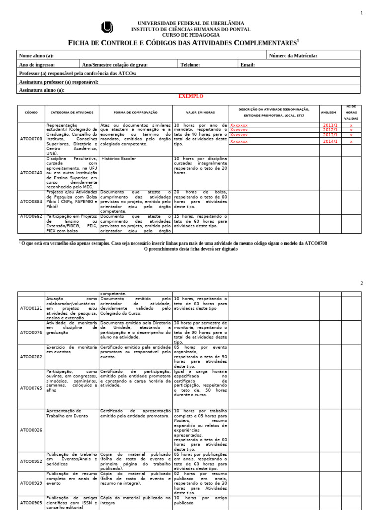 Ficha de Controle Das Atividades Complementares Modelo 0 | PDF | Abstract (resumo)