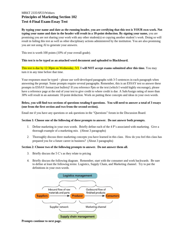 Test 4-Final Exam-Essay Test 101 | PDF | Marketing | Paragraph